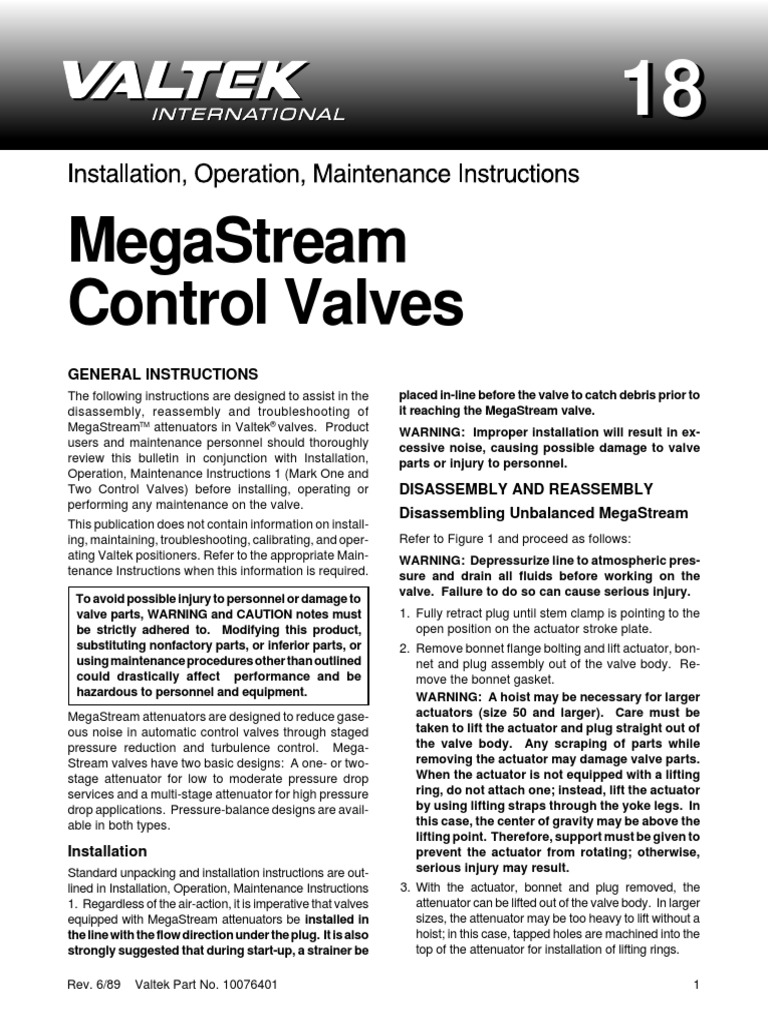 Megastream Control Valves: General Instructions | Download Free PDF ...