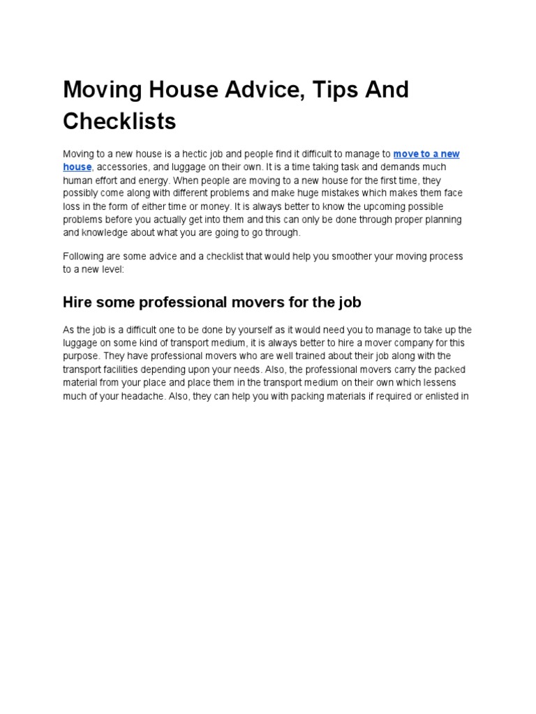 Moving House Advice, Tips and Checklists | PDF | Transport | Business