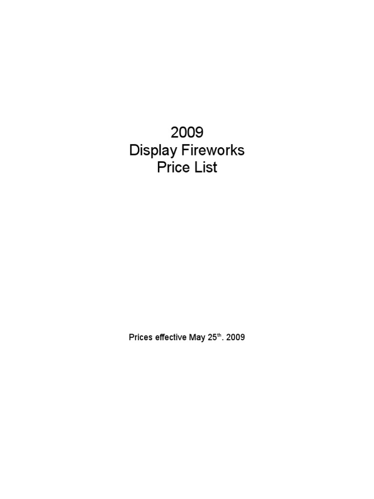 2009 Display Fireworks Price List: Prices Effective May 25 - 2009 | PDF ...