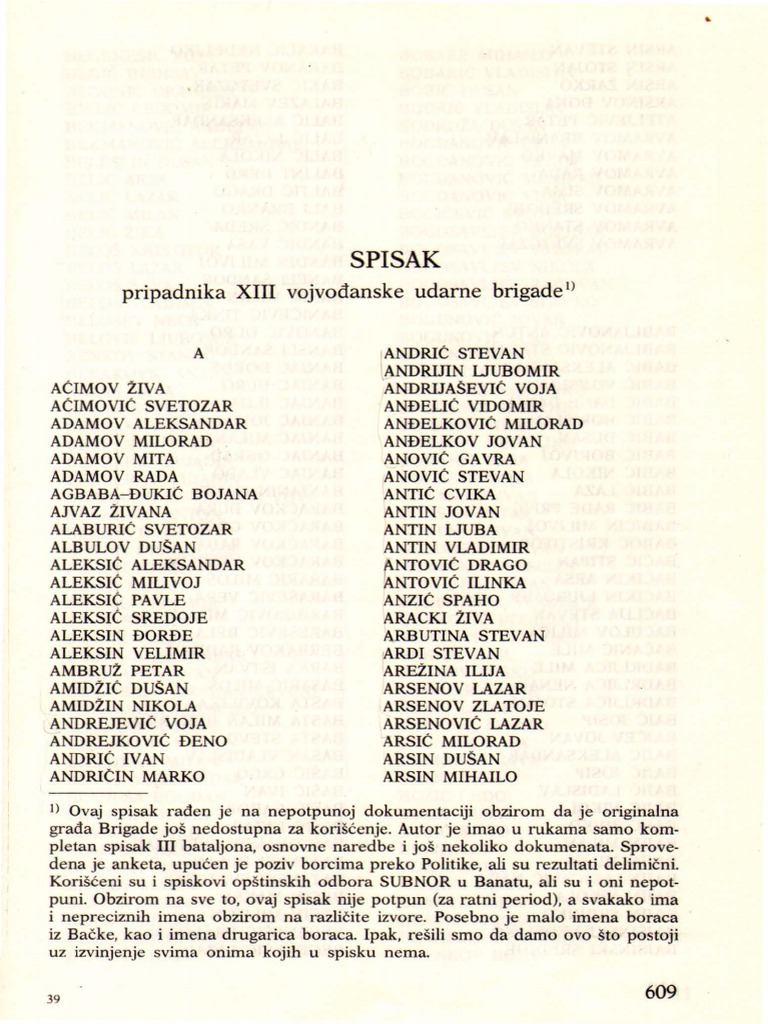 Spisak Pripadnika 13 VB | PDF