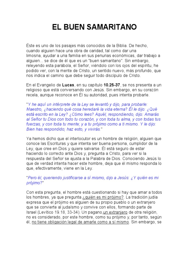El Buen Samaritano | PDF | Jesús | Religión y creencia