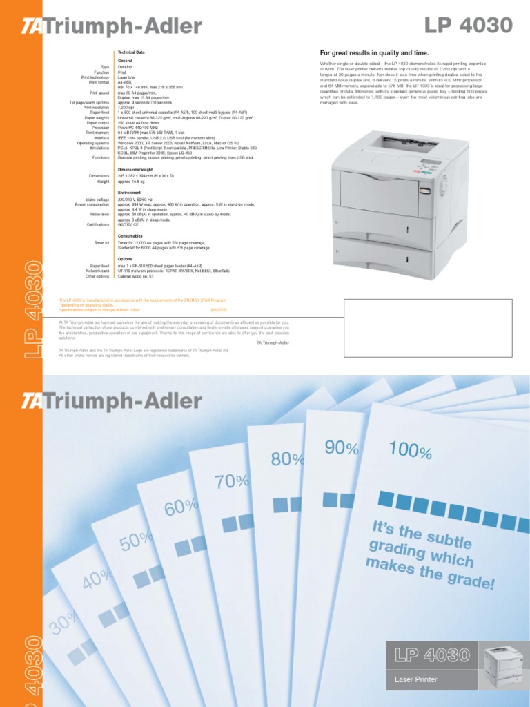 Triumph Adler LP 4030-Datenblatt | PDF | Printer (Computing) | Operating System