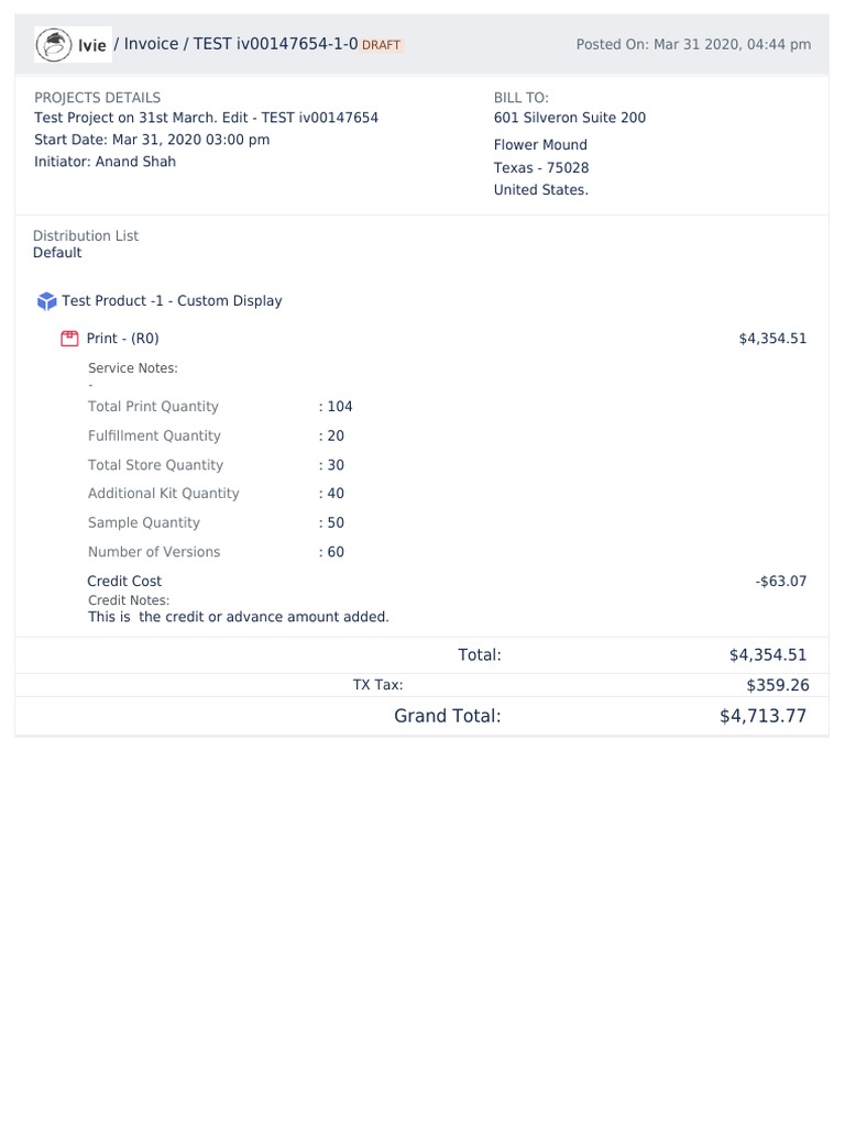 Invoice - TEST Iv00147654-1-0 | PDF