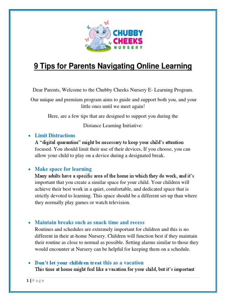 Online Learning Tips for Parents | PDF | Learning | Teachers