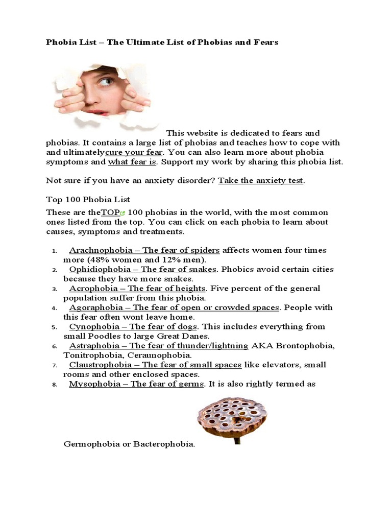 Phobia List - The Ultimate List of Phobias and Fears | PDF | Phobia ...