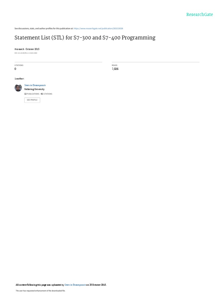 Statement List (STL) For S7-300 and S7-400 Programming: October 2015 ...