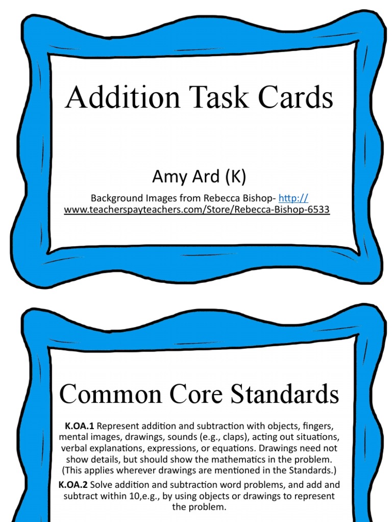 Kindergarten Addition Task Cards | PDF