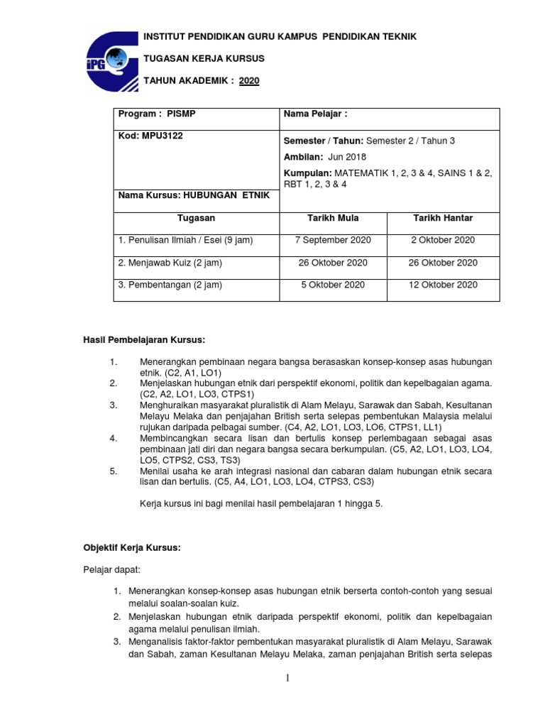 Mpu3122 Tugasan Kerja Kursus PDF | PDF