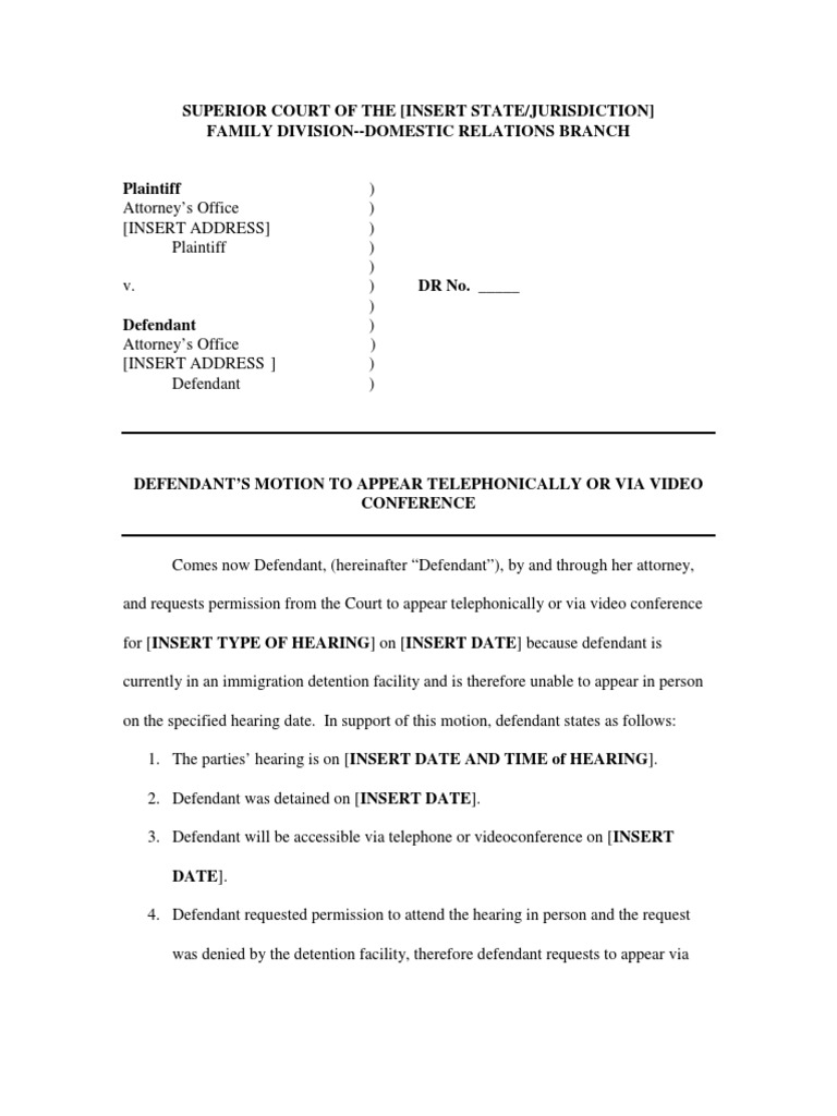 Appendix III Motion To Appear Via Telephone or Video Conference | PDF ...