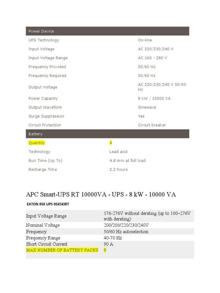 APC Smart-UPS RT 10000VA - UPS - 8 KW - 10000 VA: Power Device | PDF
