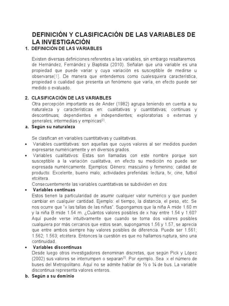 Clasificación de Variables en Investigación | PDF | Variables ...