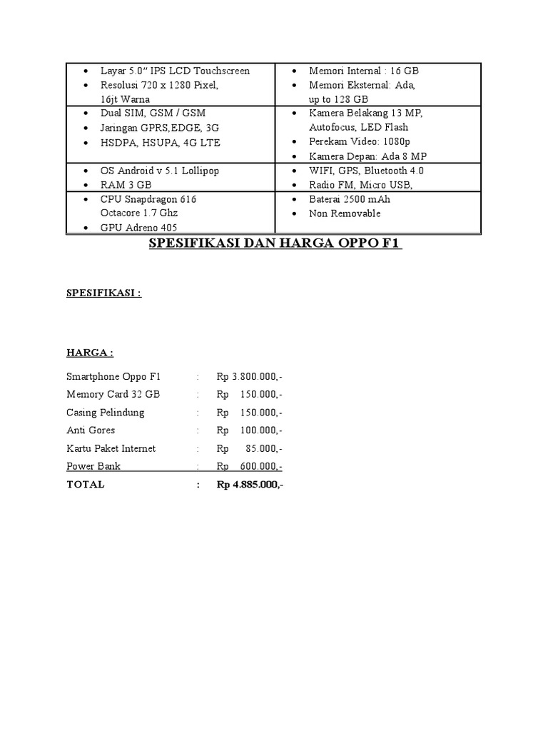 Spesifikasi dan Harga Oppo F1 Series | PDF | Tablet Computer | Mobile ...