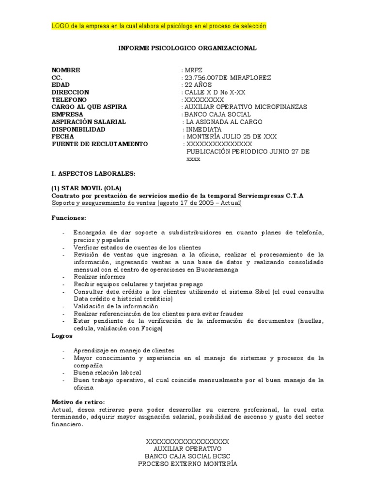 Modelo de Informe Laboral Estudiantes | Descargar gratis PDF ...