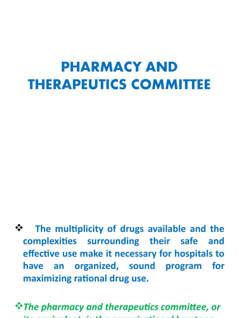 Organization and Functions of the Hospital Pharmacy and Therapeutics ...