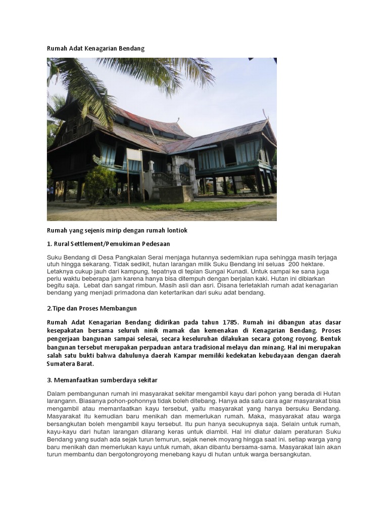 Rumah Adat Kenagarian Bendang PDF | PDF | Ilmu Sosial