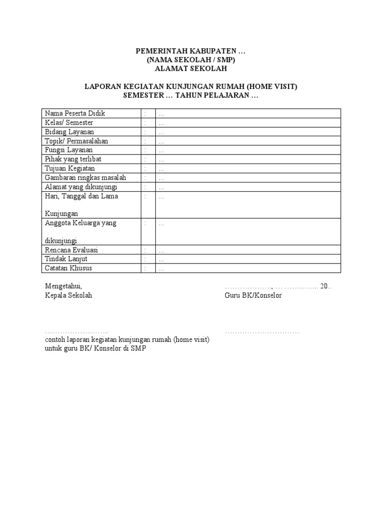 Contoh Laporan Kegiatan Kunjungan Rumah (Home Visit) | PDF | Griya & Taman