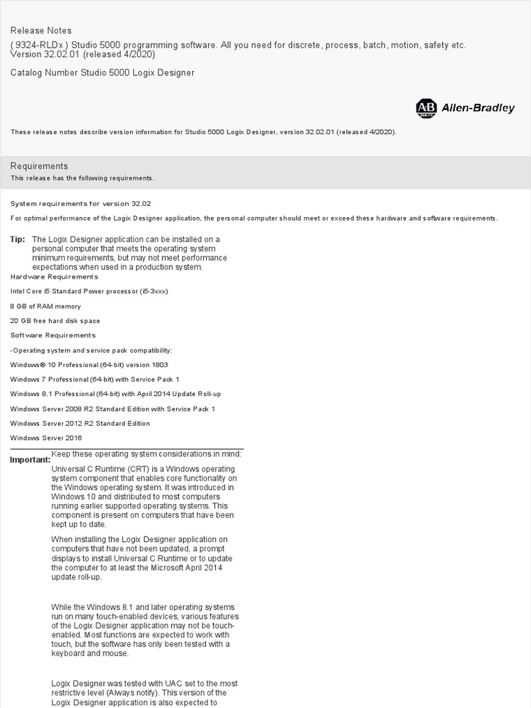 Studio 5000 Logix Designer - 32.02.01 (Released 4 - 2020) | PDF ...