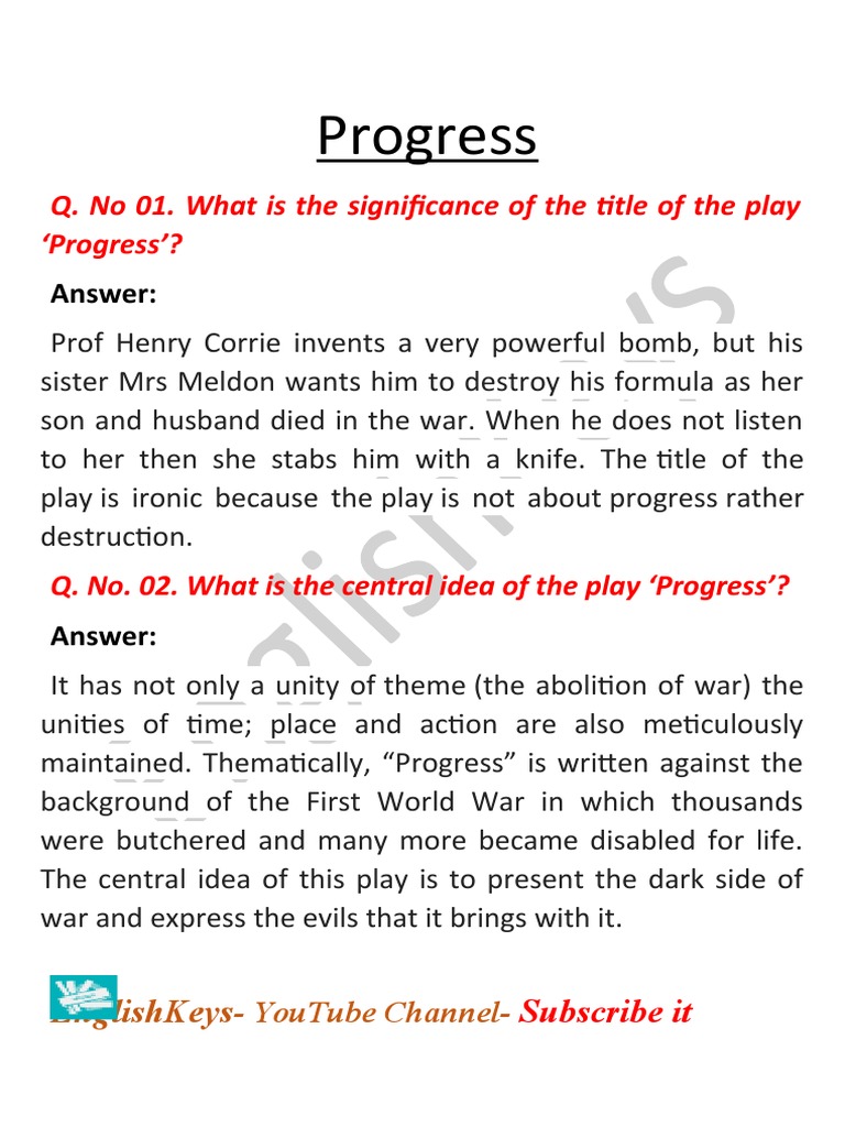 Question Answers - Progress Play | PDF | Grief