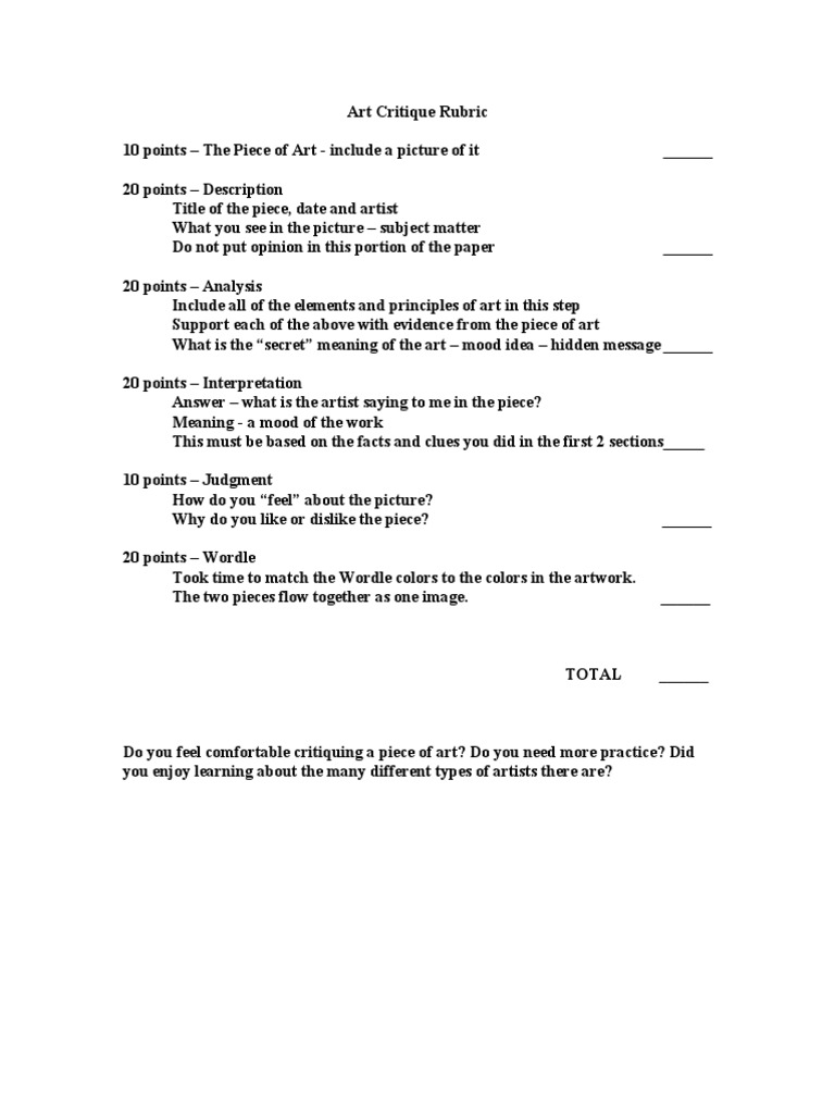 Art Critique Rubric | PDF