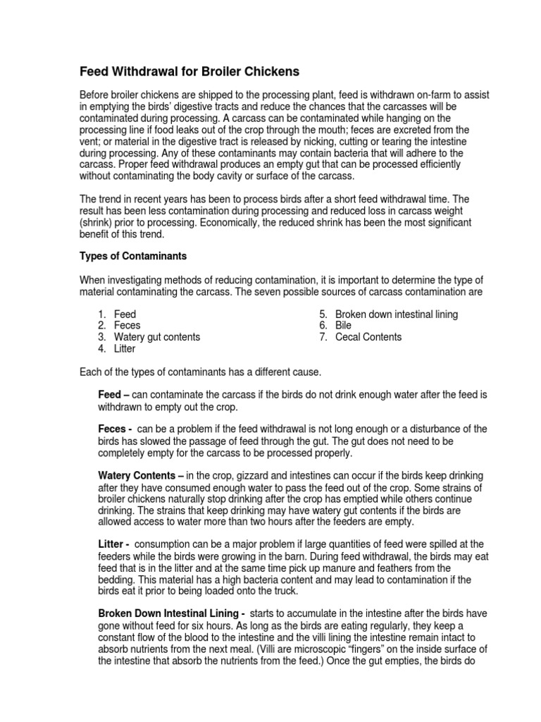 Bennett A Picture Guide of Chicken Feed Withdrawal | PDF ...