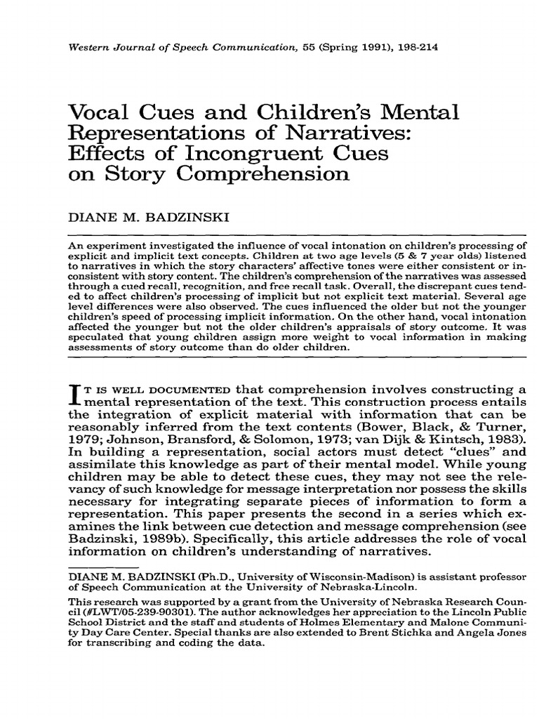 Vocal Cues and Children's Mental Representations of Narratives: Effects ...
