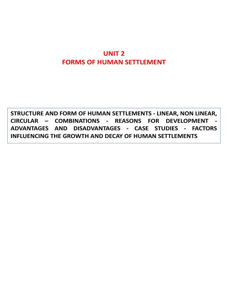 Unit 2 Forms of Human Settlement | PDF | Urban Planning | Transport