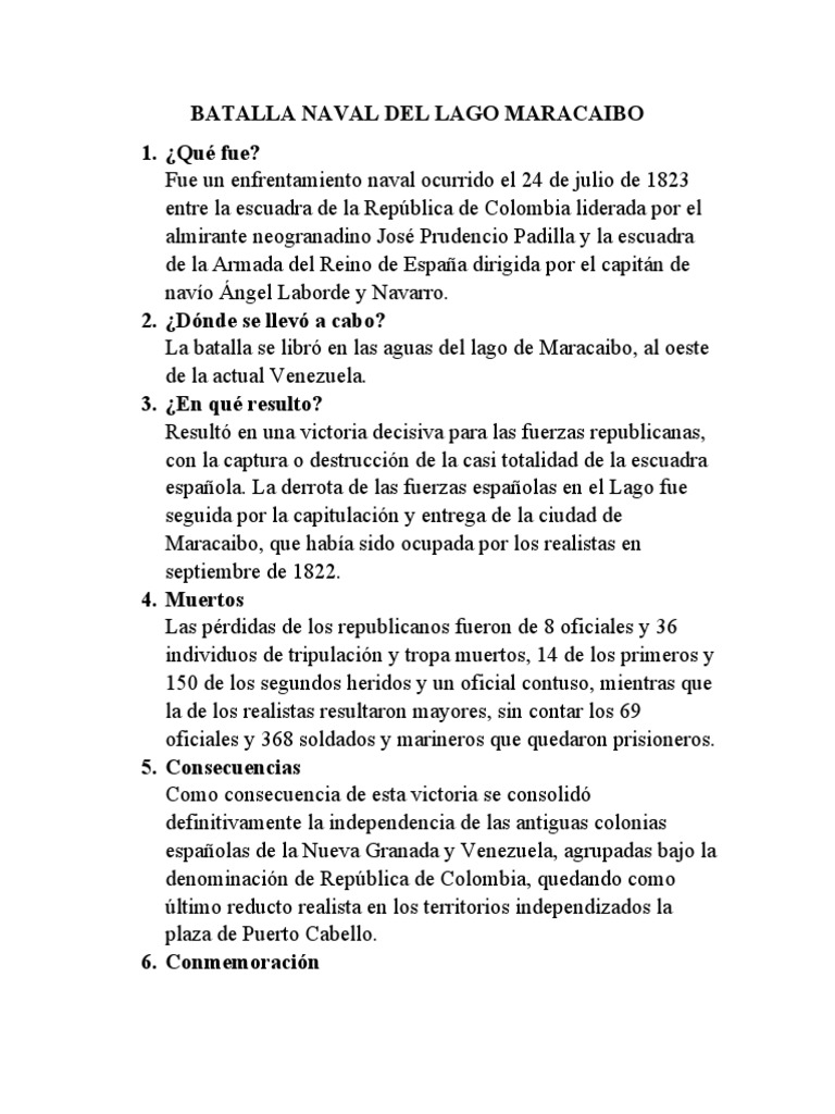 Batalla Naval Del Lago Maracaibo | PDF