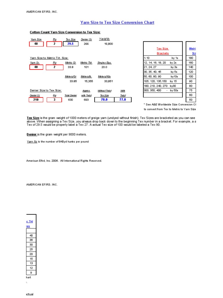 Cotton Count Yarn Size Conversion To Tex Size | PDF | Yarn | Materials
