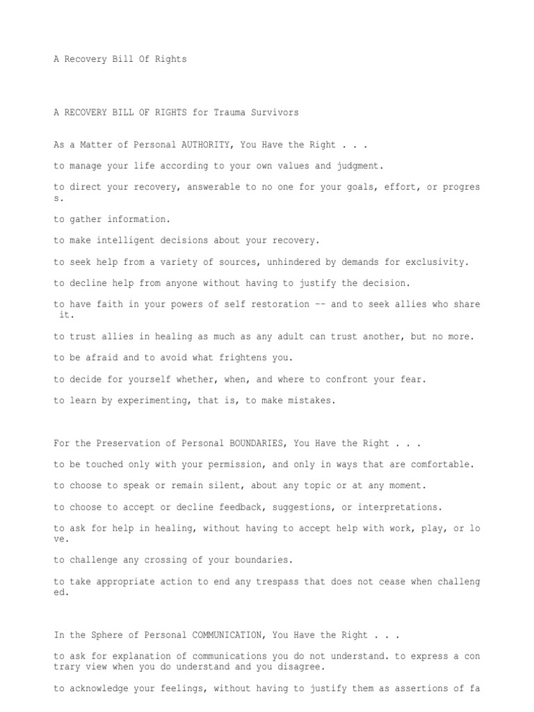 A Recovery Bill of Rights For Trauma Survivors | PDF | Psychotherapy ...