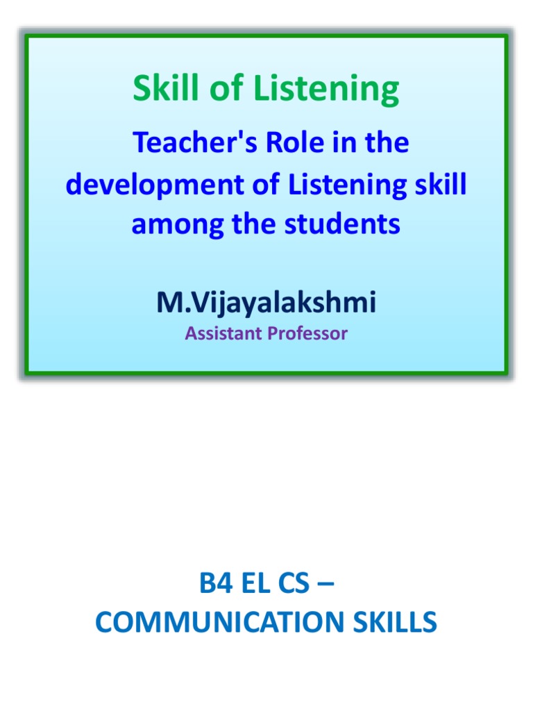 Teacher's Role in Listening Skill Development | PDF | Career & Growth ...