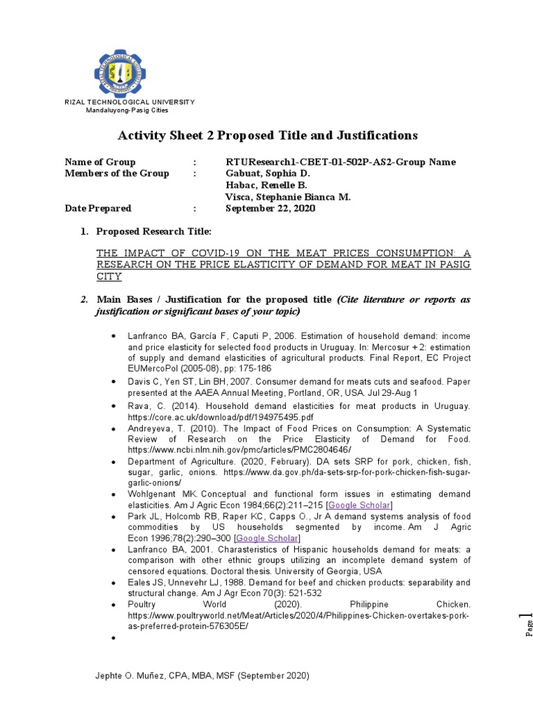 Activity Sheet 2 Proposed Title and Justifications | PDF | Demand ...