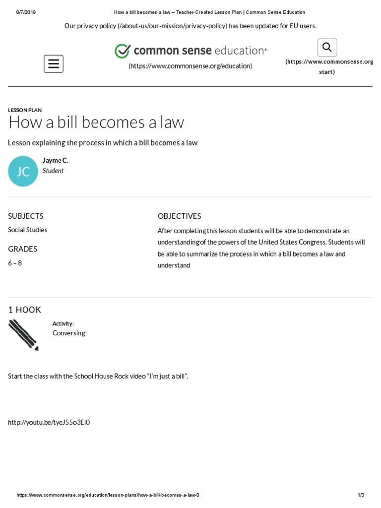 Part I | PDF | Bill (Law) | Lesson Plan