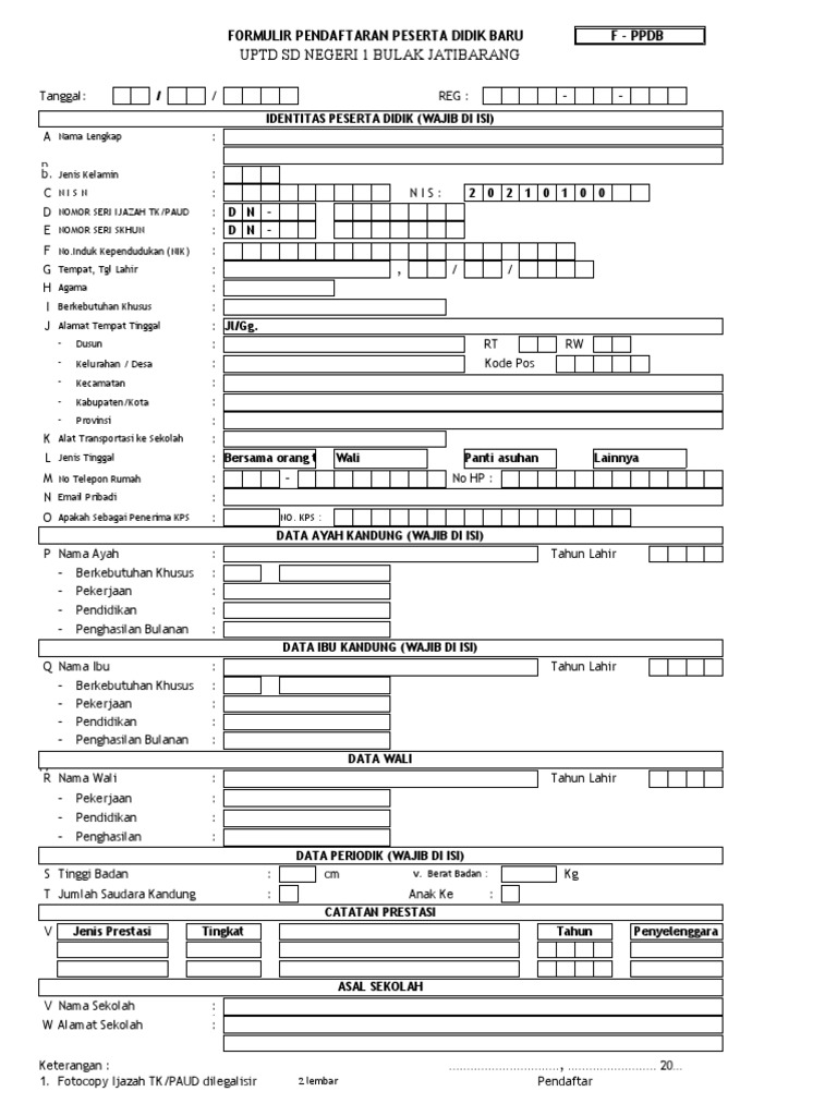 Formulir Pendaftaran PPDB SD 2023 | PDF
