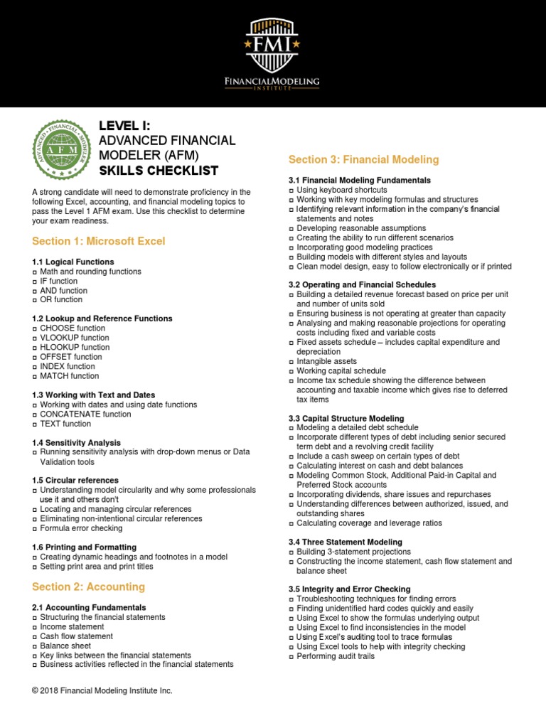 Level I:: Advanced Financial Modeler (Afm) | PDF | Financial Modeling ...