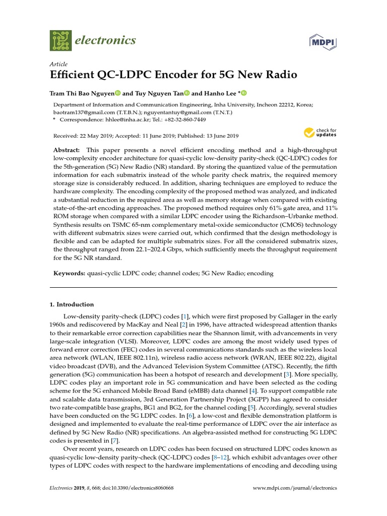 Electronics: Efficient QC-LDPC Encoder For 5G New Radio | Download Free ...