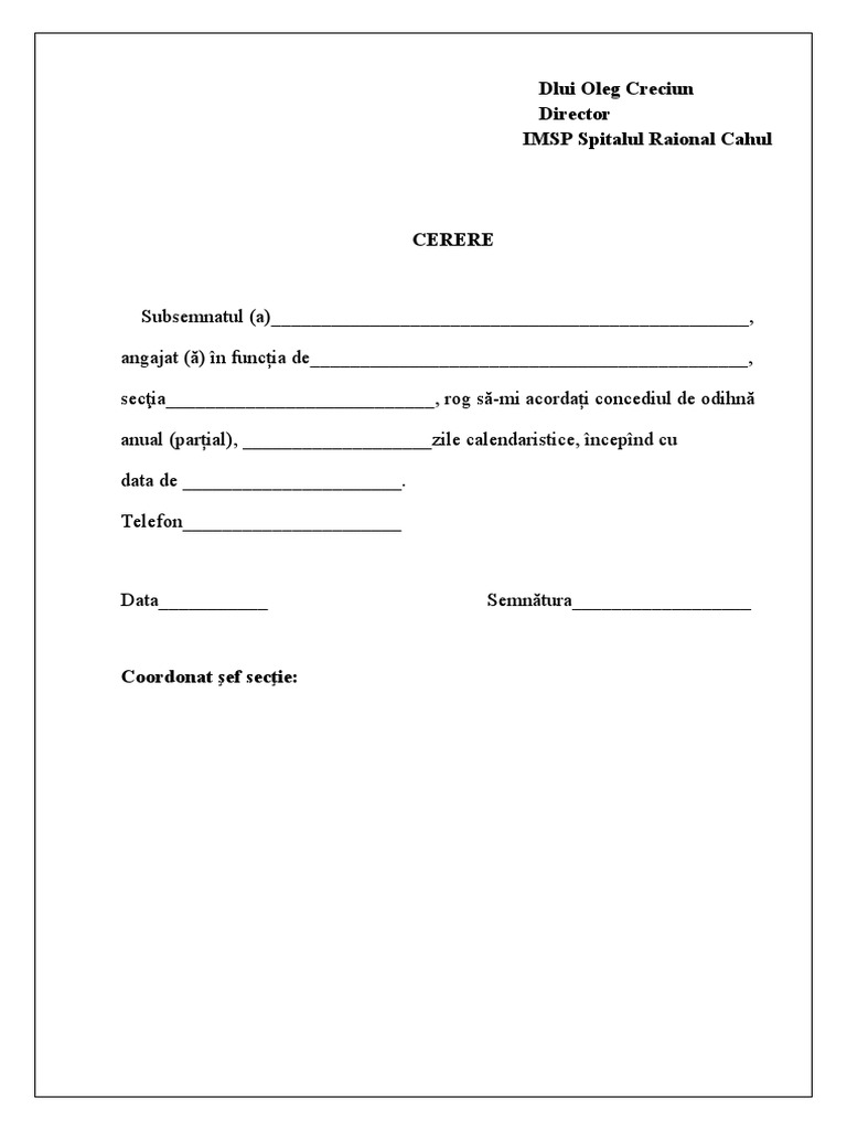 Model Cerere de Concediu Anual | PDF