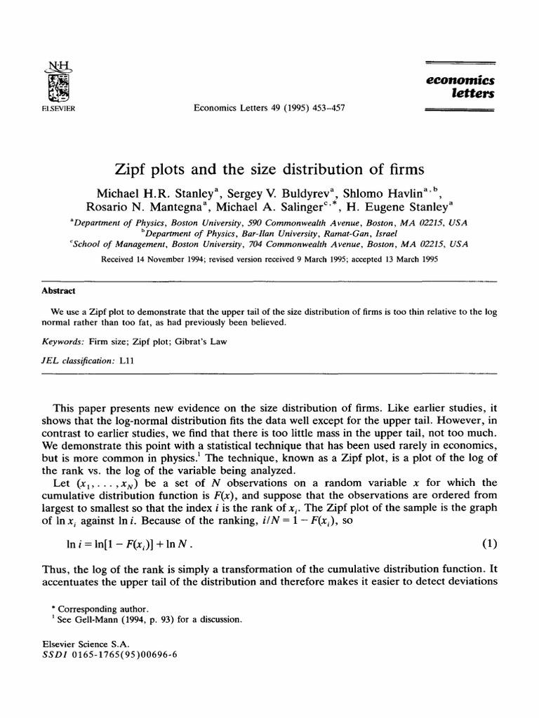 Zipf Plots and The Size Distribution of Firms: Economics Letters | PDF