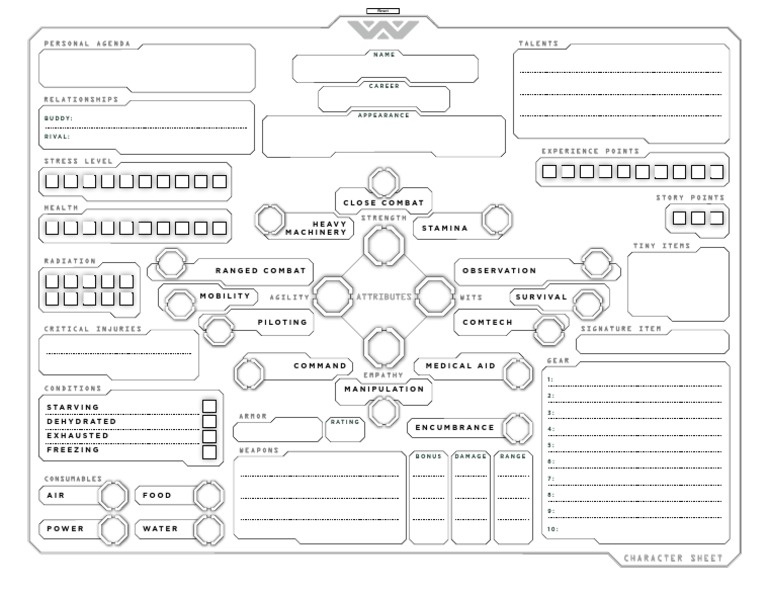 Alien Character Sheet Printerfriendly (Fillable) | PDF | Role Playing ...