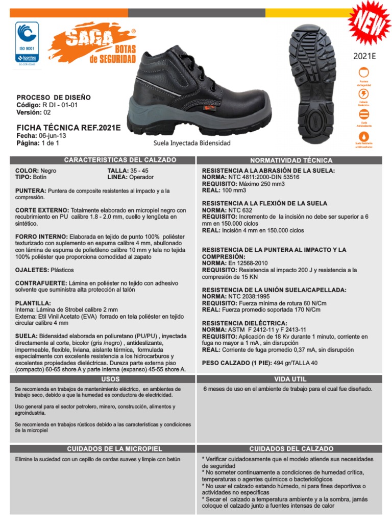 Botas Saga 2021E: Ficha Técnica y Cuidados | PDF | Calzado | Materiales