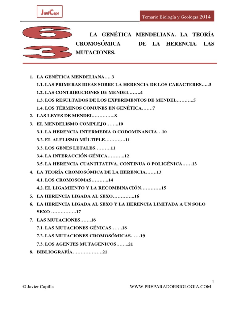 Tema 63.GENÉTICA MENDELIANA | PDF | Dominancia (Genética) | Gene