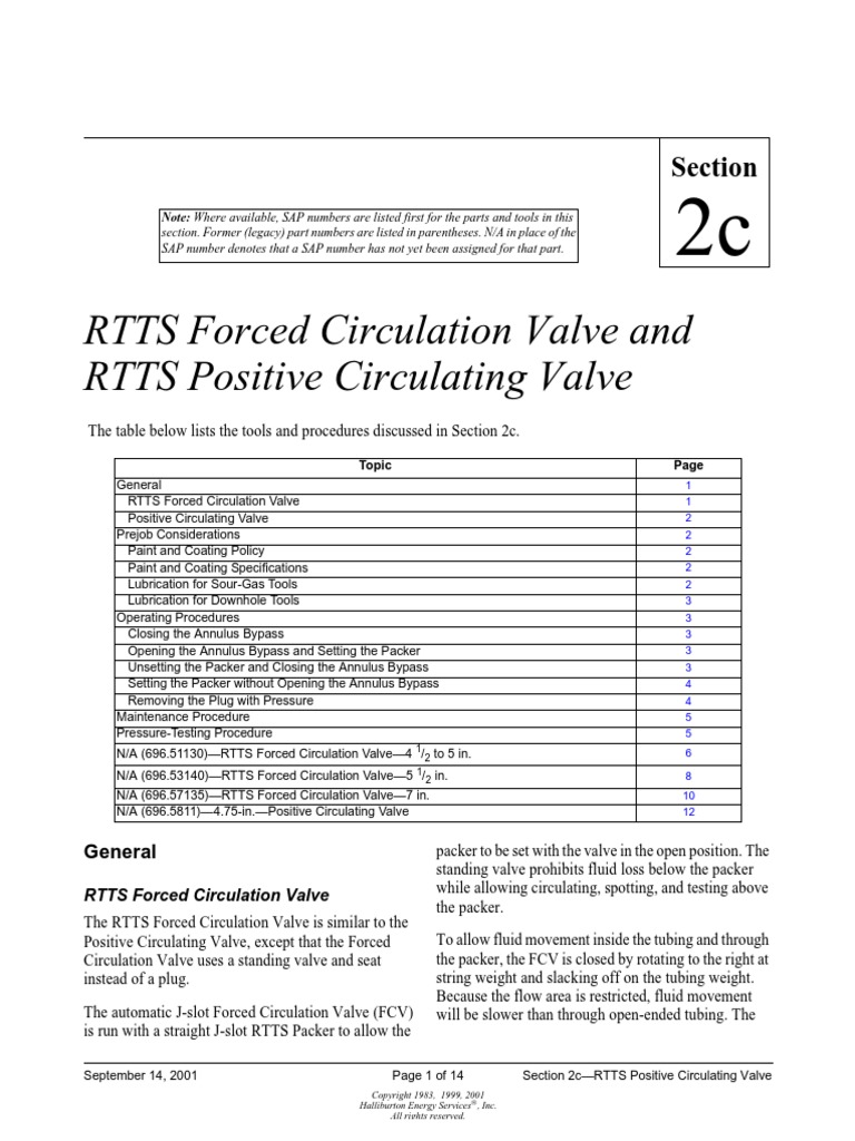 RTTS Forced Circulation Valve and RTTS Positive Circulating Valve | PDF ...