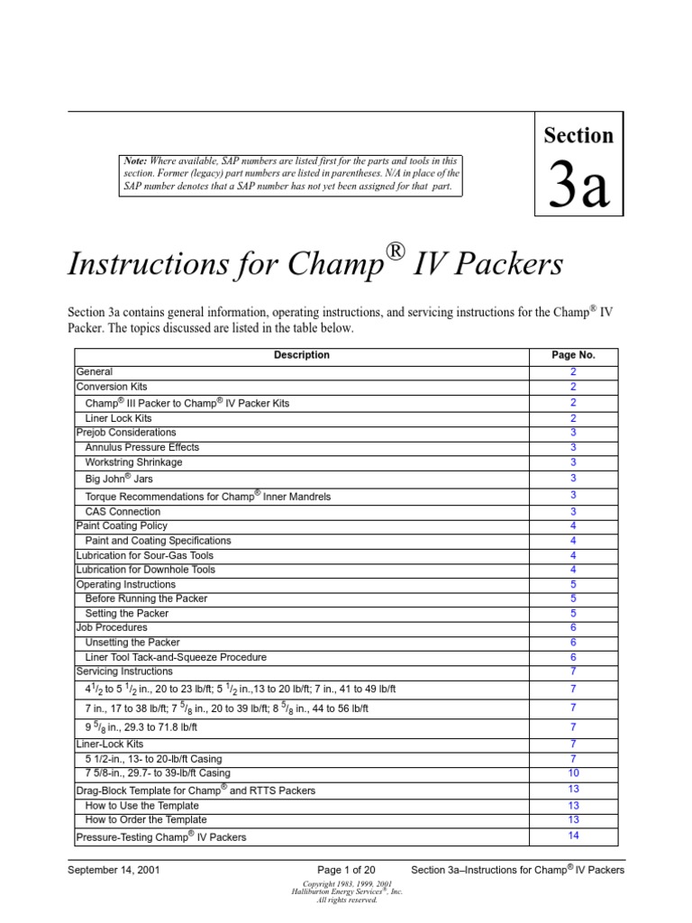 Instructions For Champ IV Packers: Section | PDF | Screw | Casing ...
