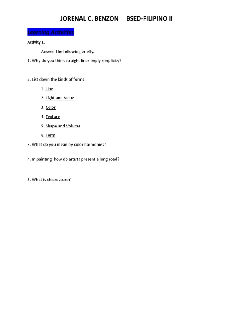 Unit 2 (Learning Activities) | PDF