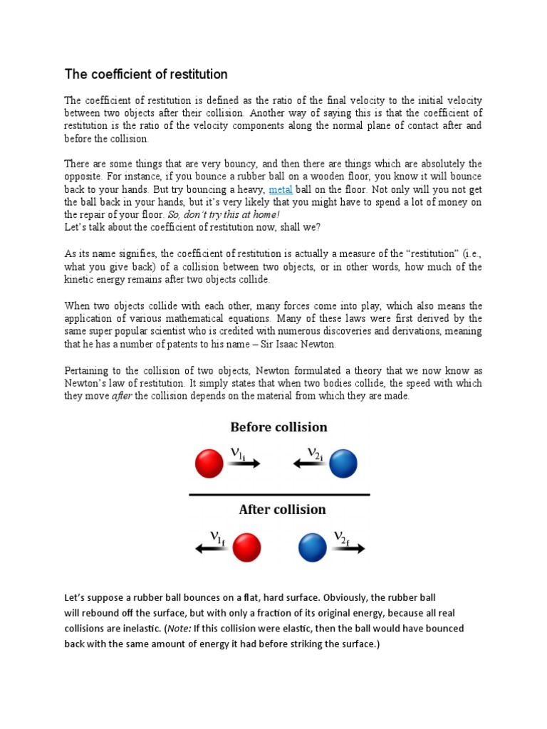 The Coefficient of Restitution | PDF | Collision | Mechanical Engineering