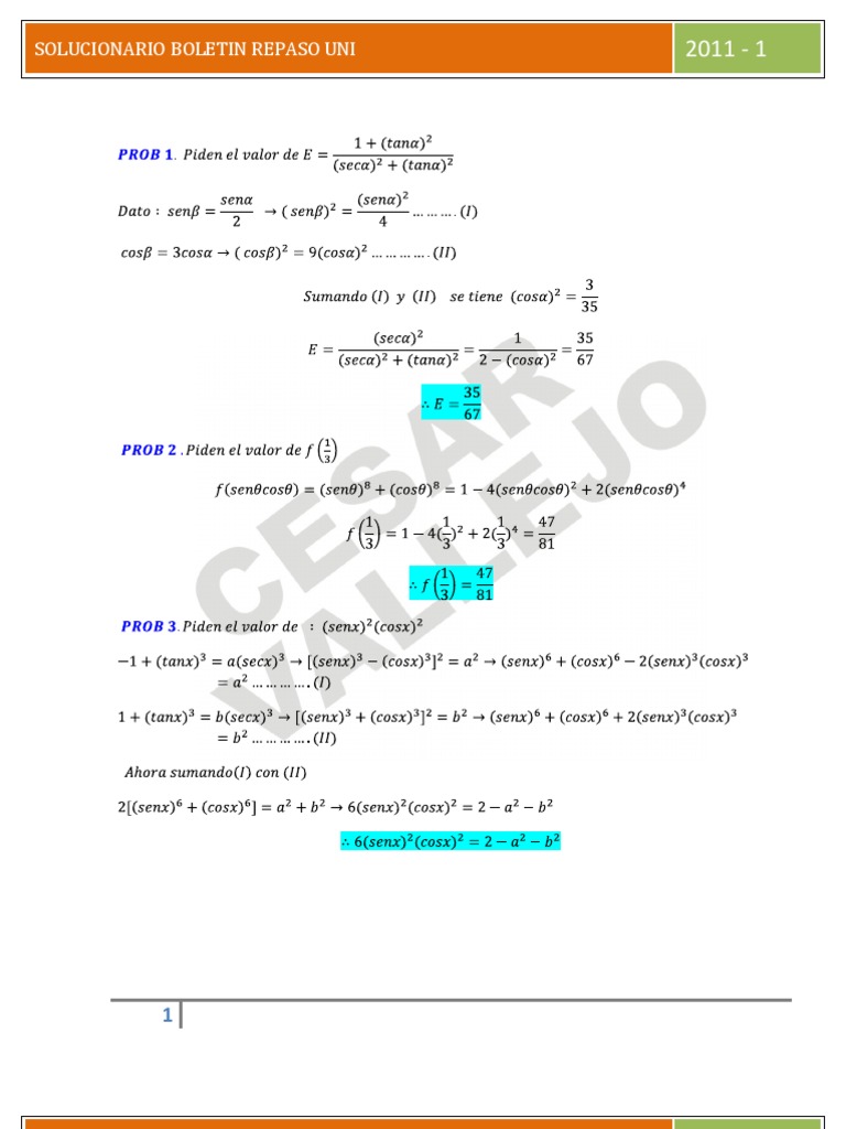Sol Repaso Uni 2011-1 | PDF | Triángulo | Geometría del plano euclidiano