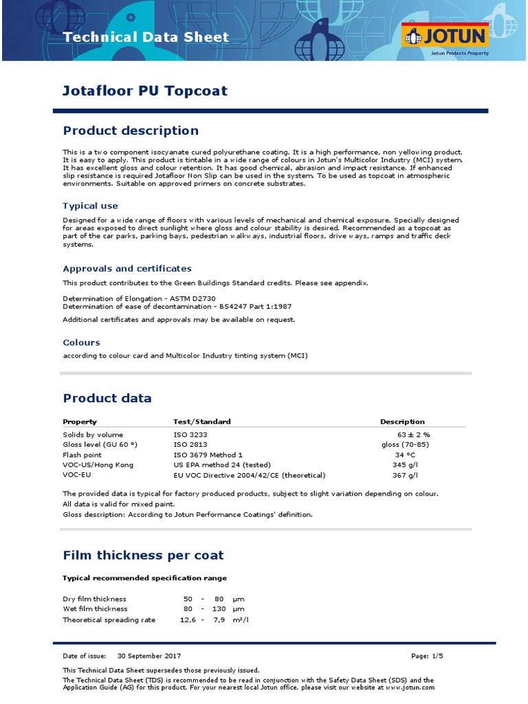 Jotafloor PU Topcoat: Technical Data Sheet | Download Free PDF | Green ...