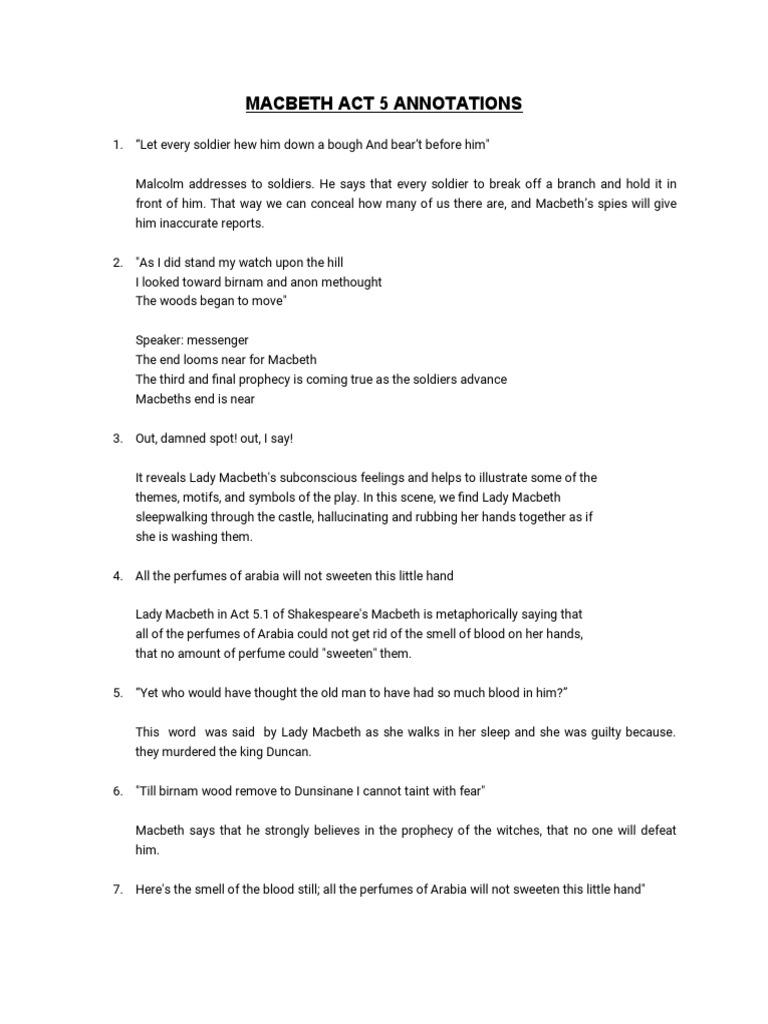 Macbeth Act 5 Annotations | PDF | Macbeth | Shakespearean Tragedies