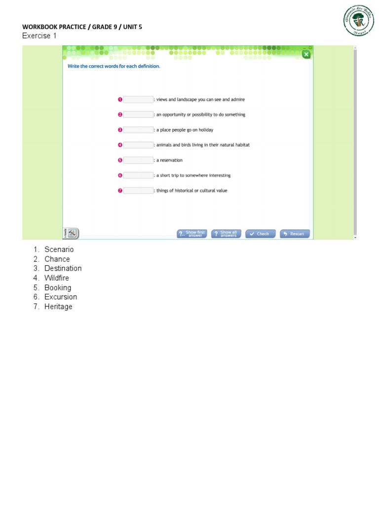 Exercise 1: Workbook Practice / Grade 9 / Unit 5 | PDF | Language Arts ...