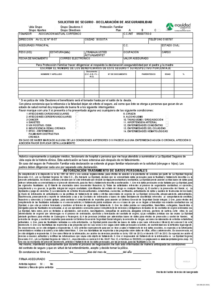 Declaracion de Asegurabilidad Editable | PDF | Póliza de seguros | Seguro