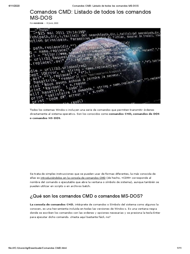 Comandos CMD - Listado de Todos Los Comandos MS-DOS PDF | PDF | Dos | Archivo de computadora